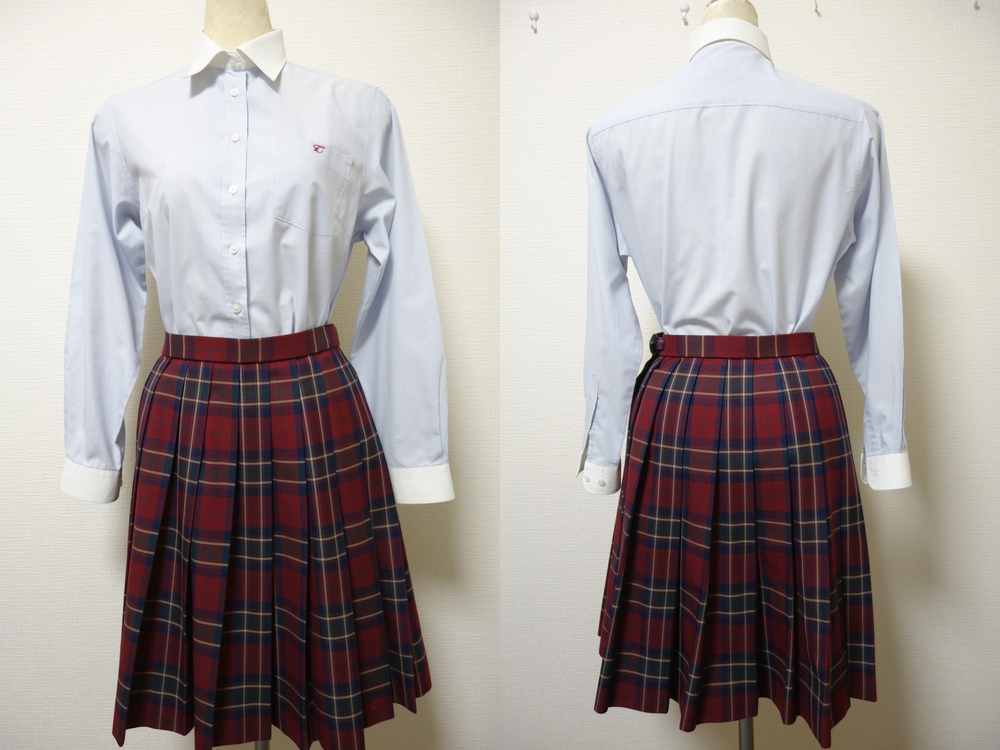制服市場 - 大阪府 355 豊島高校 長袖クレリックブラウス＆チェックスカート（冬） W69