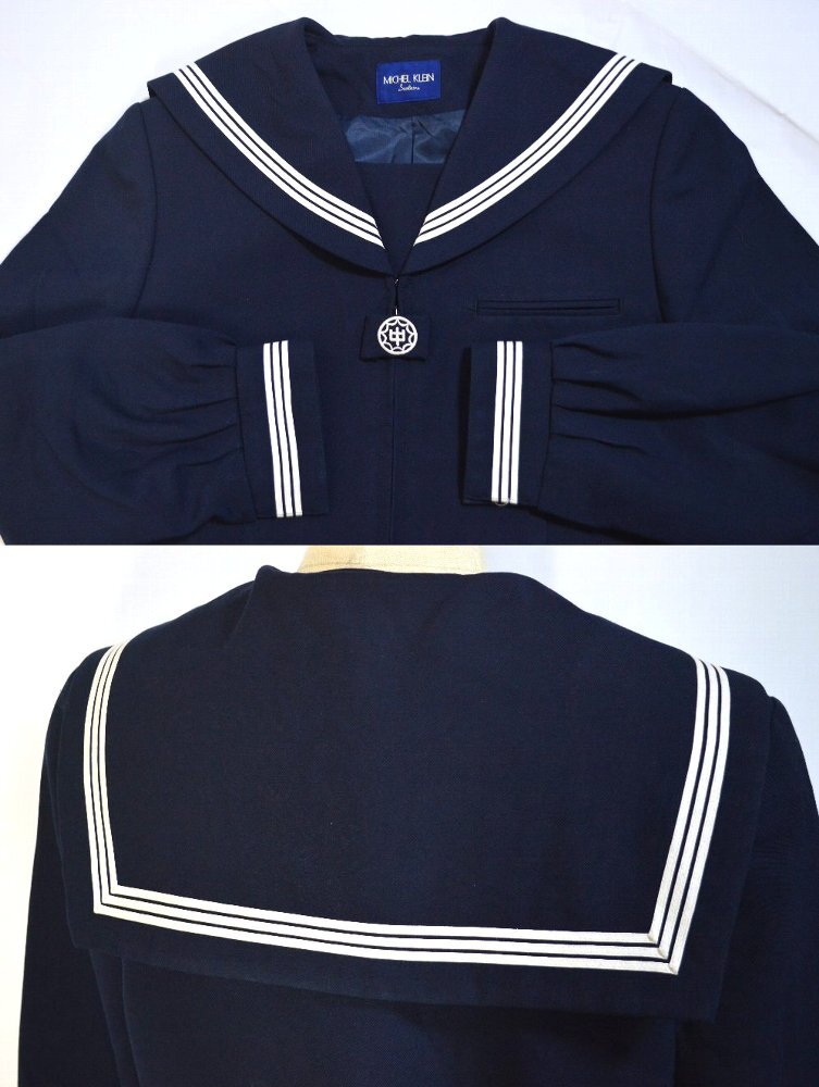 制服市場 - 埼玉県 ふじみ野市立福岡中学校 3ラインセーラー冬夏中間服 前開き 裏地付き MICHEL KLEIN＊T3624