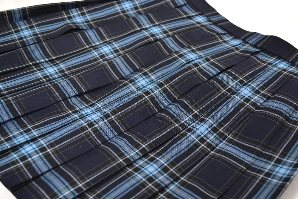 制服市場 - 〇大size W76 水色ラインチェック柄夏スカート 不明 ＊&0796